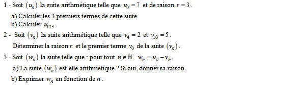 suite arithmétique exercice corrigé