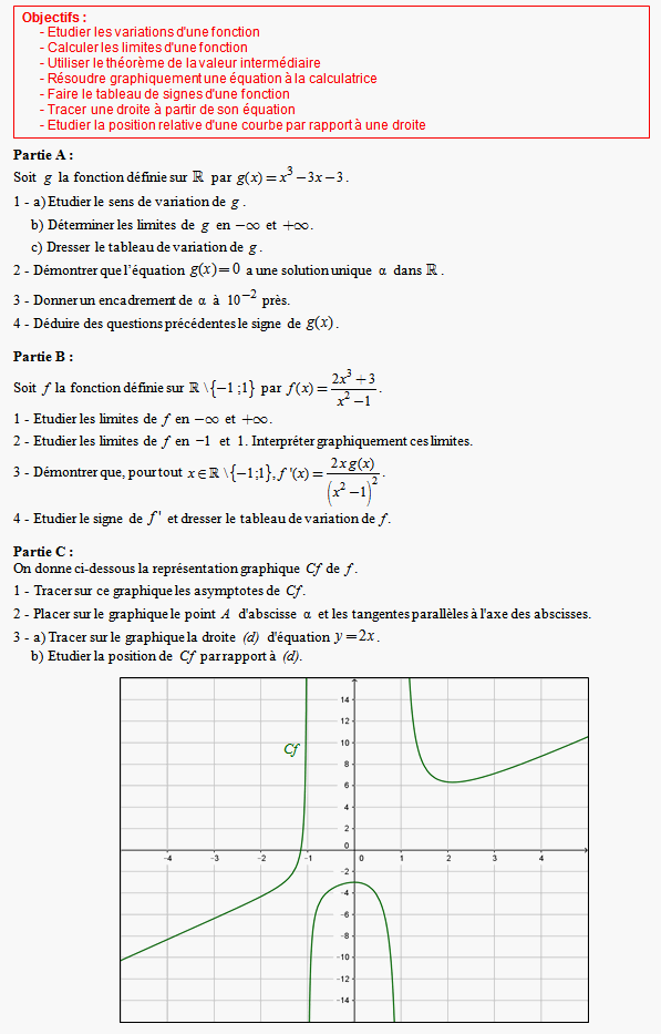 Exercices corrigés sur les limites de fonctions en terminale S Exercices corrigés sur les limites de fonctions en terminale S