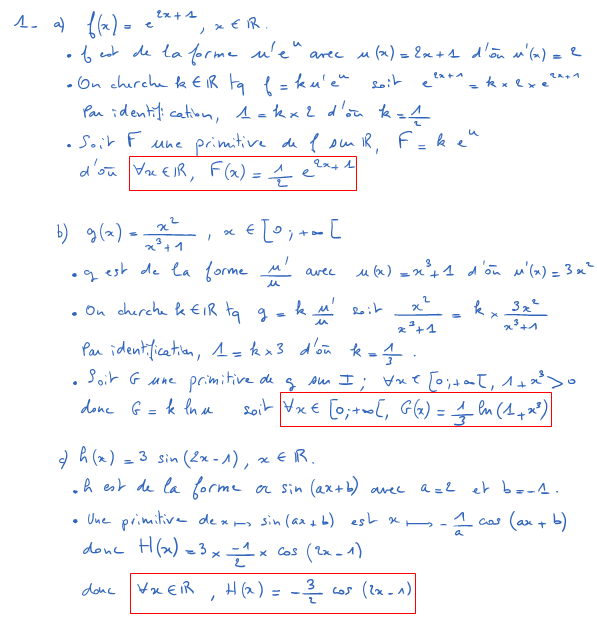 Exercices corrigés sur les intégrales et les primitives en terminale S