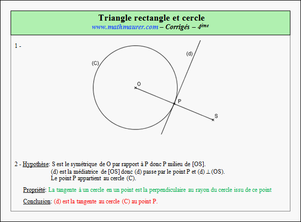 Exercices corrigés sur le triangle rectangle et le cercle en quatrième